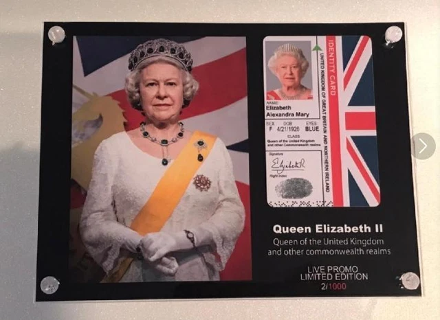 QUEEN ELIZABETH THE UK Royal Family ID card, set of 4 framed cards, 18 ...