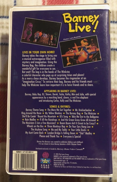 BARNEY LIVE! IN NEW YORK CITY [1994] Canadian Clamshell VHS TAPE ...