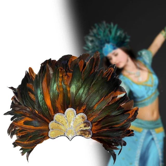 FEATHER HEADDRESS HAIR Band Satin Headband for Mardi Gras Cosplay ...