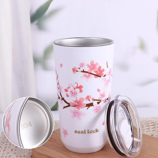 STAINLESS STEEL TRAVEL Mug Cherry Blossom Coffee Cup Vacuum Insulated ...