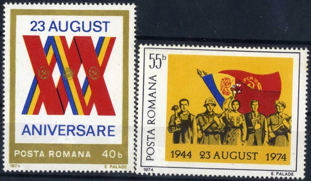ROMANIA 1974 DAY OF LIBERATION FROM FASCISTS, XXX YEARS, flags MNH, OG ...