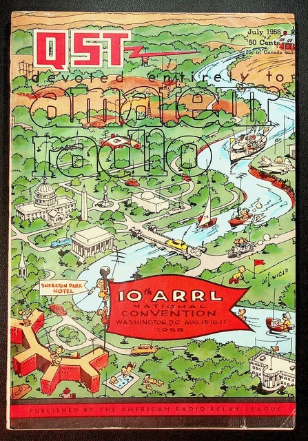 VINTAGE QST MAGAZINE July 1958 Washington DC Illustrated Cover ARRL HAM ...