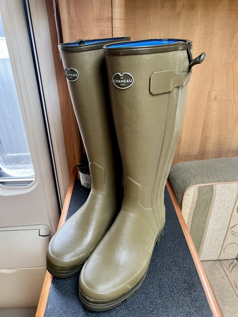 LE CHAMEAU CHASSEUR Neoprene Lined Wellies UK Size 9 Full Zip Calf 41cm ...