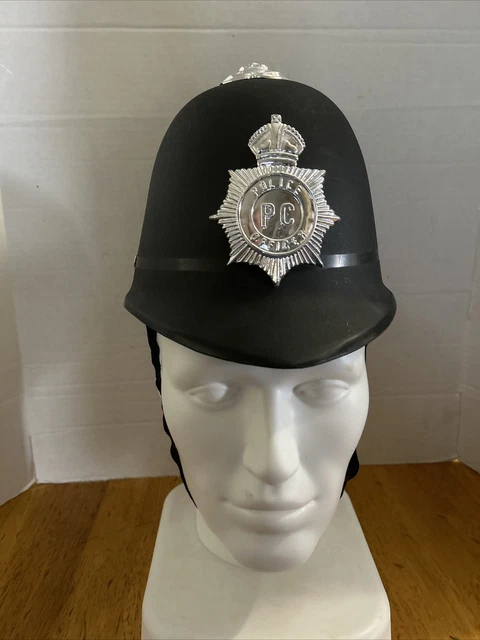 ADULT BLACK ENGLISH Bobby Police Helmet British Policeman Hat Costume ...