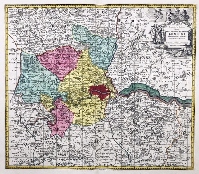 LONDON SURROUNDINGS ENGLAND Great Britain Lotter Karte map engraving ...