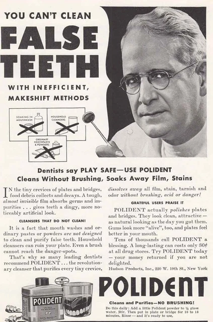 1941 POLIDENT: YOU Can’t Clean False Teeth Vintage Print Ad EUR 7,37 ...