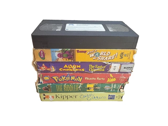 6 CARTOON VHS Lot, Pokemon SpongeBob Kipper Barney Batman Alvin ...