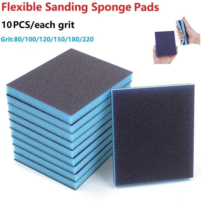 REUSABLE SANDING SPONGE Block with Double Sided Abrasive Coating Pack ...