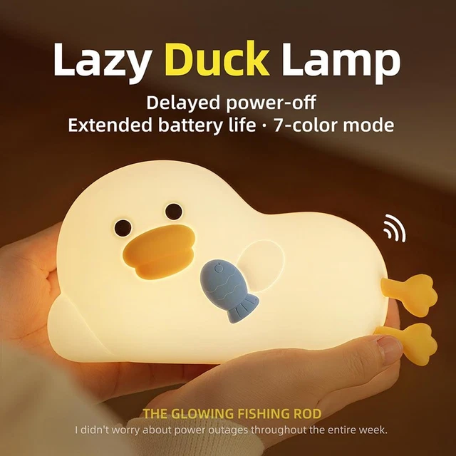 LYING FLAT DUCK Night Light Silicone Cute Up Duck Bedside Desk Touch ...