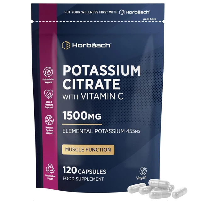 POTASSIUM SUPPLEMENT HIGH Strength 1500mg with Vitamin C Electrolyte ...