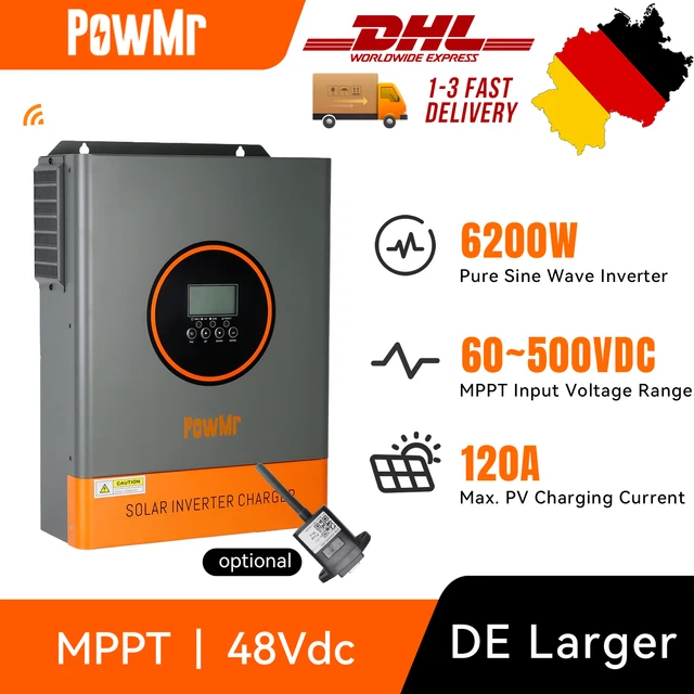 POWMR 6.2KW 48V hybrid Wechselrichter 6200W Solar Inverter 120A MPPT PV 55-450V EUR 365,00 ...