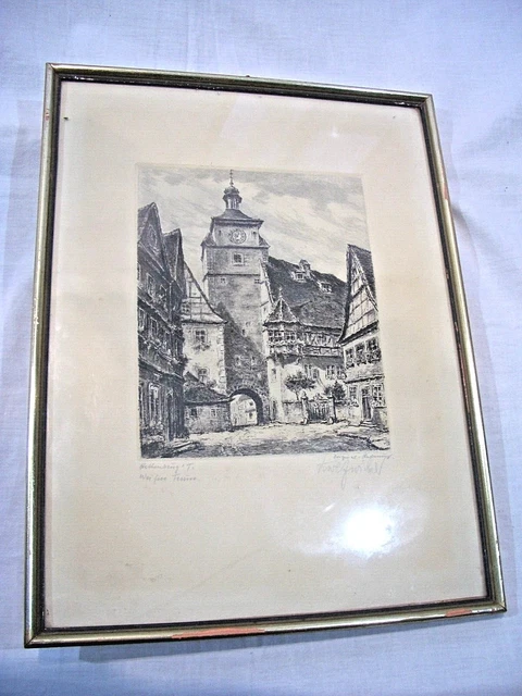 ROTHENBURG TAUBER WEISSER Turm Radierung signiert Karl Zwicker Holzrahmen - Samml EUR 20,00 ...