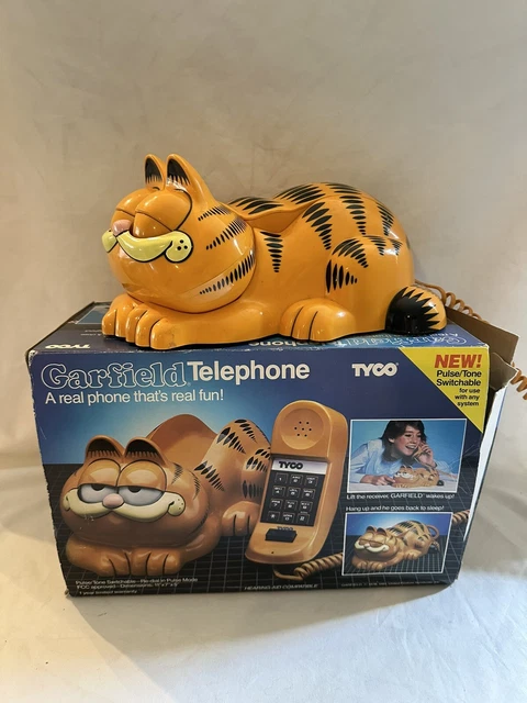 GARFIELD CAT PHONE Vtg TYCO 80s Landline Telephone 1981 W/ Orig. Box ...