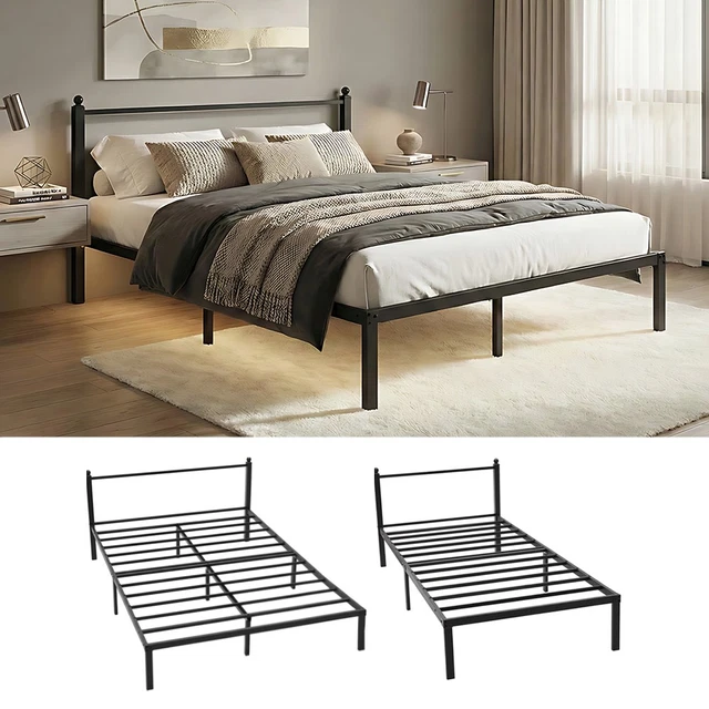 190CM SINGLE DOUBLE Size Metal Bed Platform Frame Extra Strong Bedroom ...