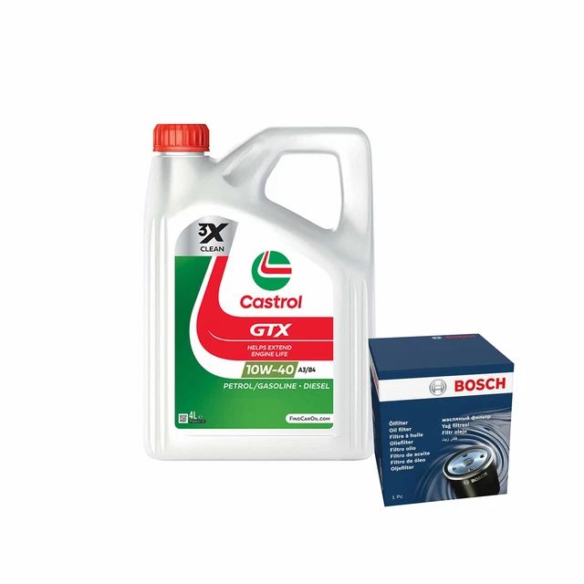 CASTROL GTX ULTRACLEAN A3 B4 10W40 Engine Oil 4L Bosch Oil Filter ...