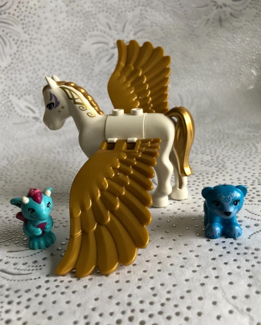 LEGO ELVES MINIFIGURES Pegasus-Gold Miku Baby Dragon & Azure Blue Bear ...