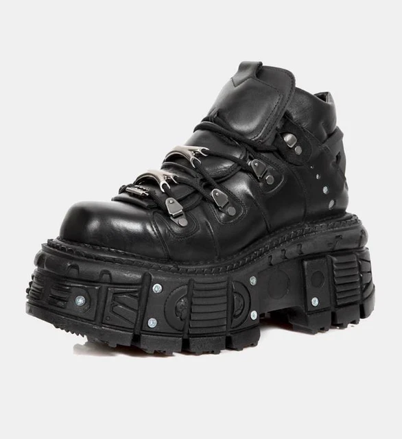 NEW ROCK BOOTS Unisex Metallic Black Leather Goth Platform Hot UK £73.19 - PicClick UK