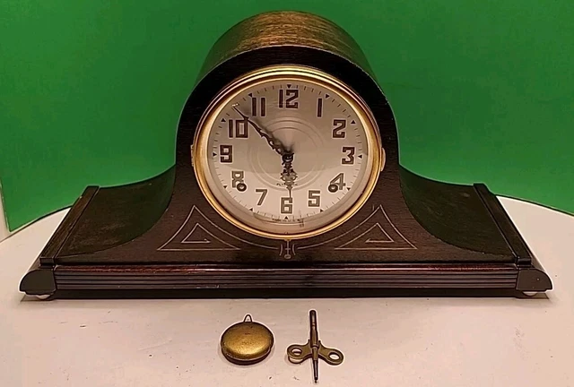 VINTAGE PLYMOUTH MANTLE 8 Day Tambour Clock - Key Wind Pendulum £111.52 ...