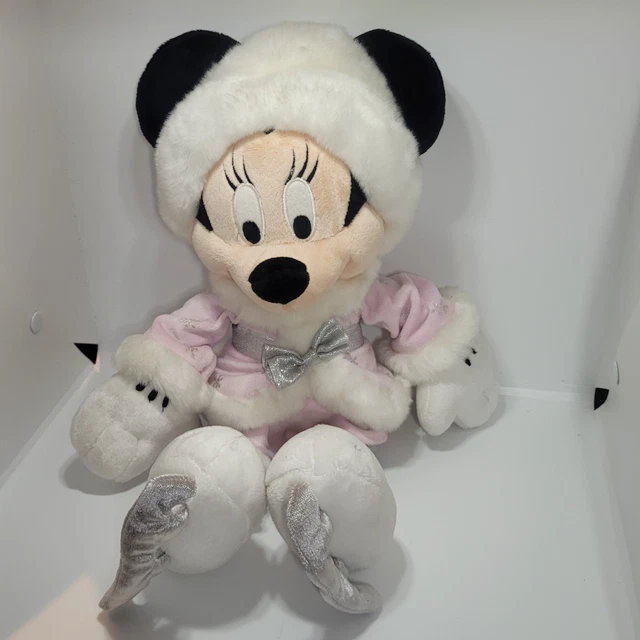 DISNEY STORE PINK White Ice Skating Minnie Mouse Plush 17" Soft Toy ...