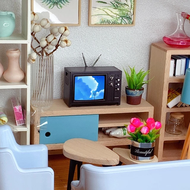 MINIATURE 1/12 VINTAGE TV Mini Television Set Accessor Furniture B5P5 ...