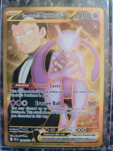 2025 POKÉMON DESTINED Rivals Team Rocket Mewtwo EX Hyper Rare Gold Foil ...