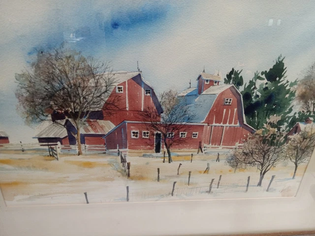 VINTAGE RED BARN Original watercolor Painting 30 1/2” X 23 1/2" Rustic ...