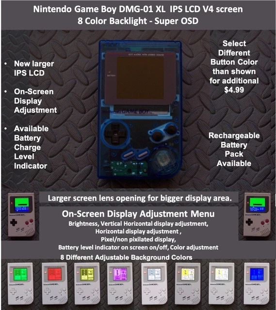 NINTENDO GAME BOY DMG-01 XL IPS OSD V4 screen 8 Color Backlight - CLEAR ...