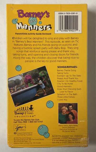 BARNEY - BARNEYS Best Manners (VHS, 1993) Sing Along Ages 1-8 £6.03 ...