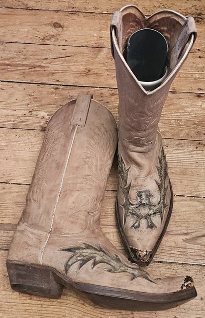 CHARRO VINTAGE LIGHT Tan Leather Cowboy Boots, UK S.9.5/10, Cut Out ...