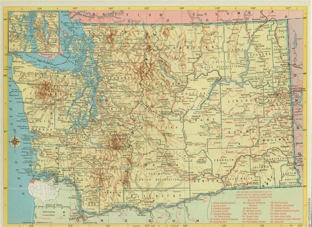 HISTORIC 1952 WASHINGTON RAILROAD MAP SHOWS & LIST ALL WA RR's + WA RR ...