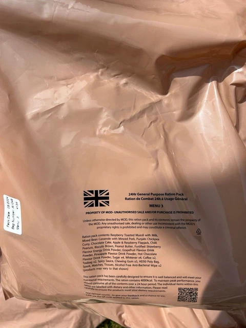 BRITISH ARMY 24 Hr Ration Pack Menu 3 (Genuine Military Issue) Ex 2027 ...
