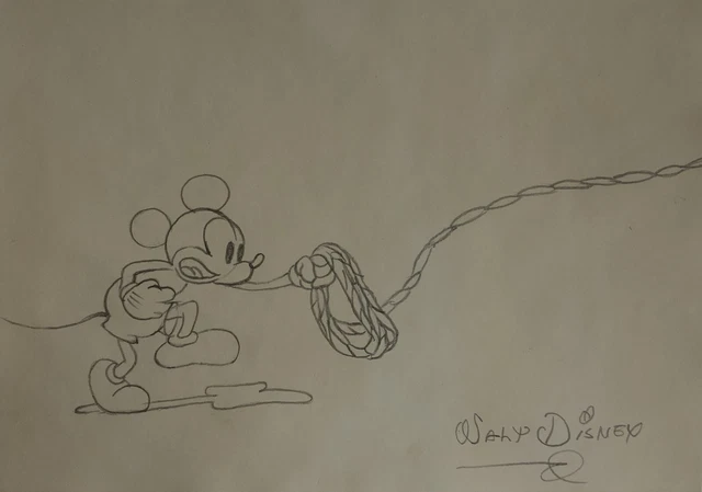 RARE CARTOON DRAWING, production cel Walt Disney Mickey Mouse, signed ...
