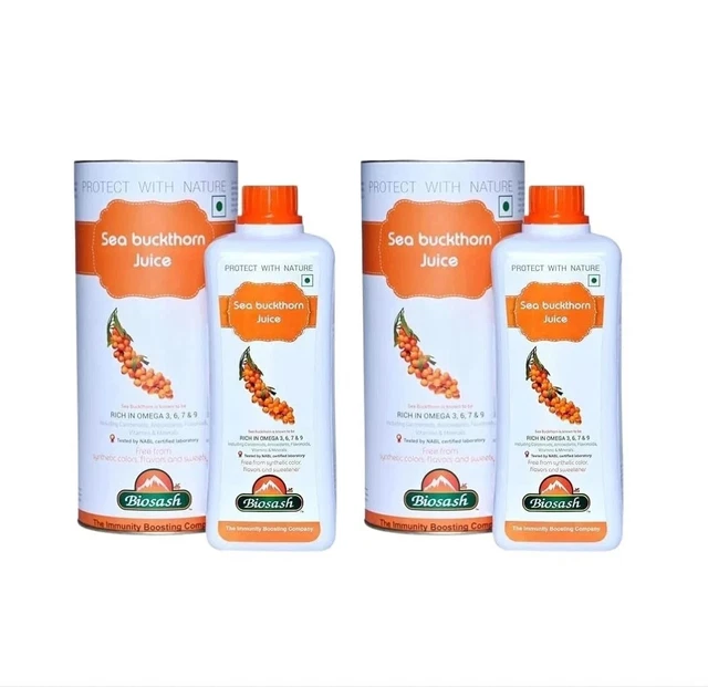 2 BOTTLES OF Biosash Sea Buckthorn Juice 250ml Each Rich in Omega 3 6 7 ...