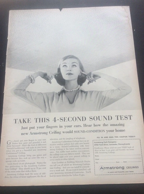 VINTAGE ORIGINAL 50S Magazine Advert Advertising Armstrong Sound Proof ...