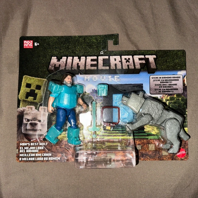 2025 A MINECRAFT Movie Diamond Armor Steve & Wolf 4" Figure 2-Pack Jack ...