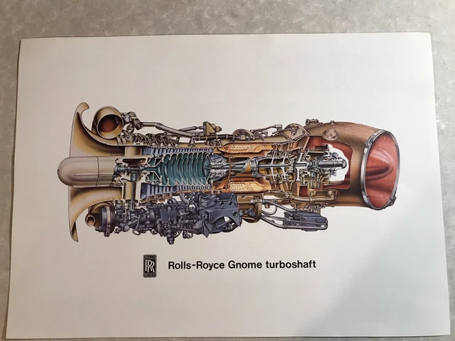 A4 SHEET ROLLS Royce Gnome Engine Cutaway Brochure Original Gas Turbine ...