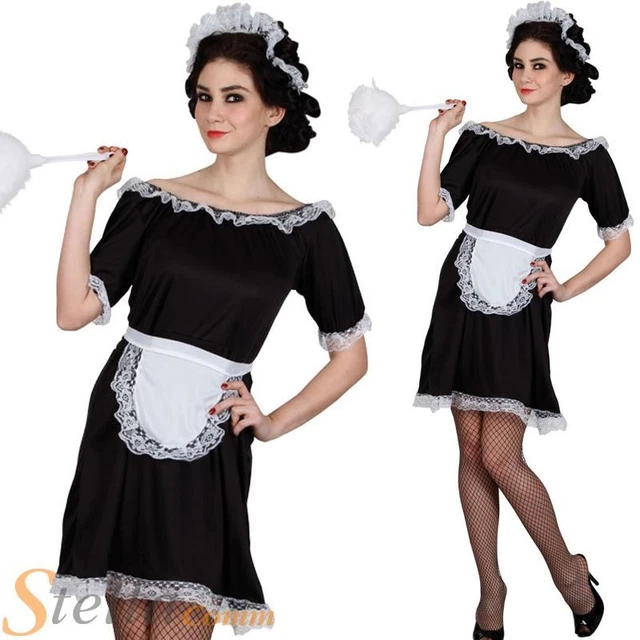 LADIES CLASSIC FRENCH Maid Costume House Cleaner Outfit Fancy Dress ...