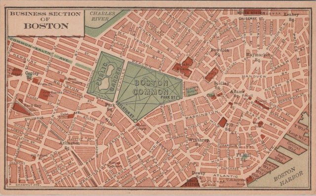 BOSTON MASSACHUSETTS BUSINESS Section Map Common Public Garden Vtg ...