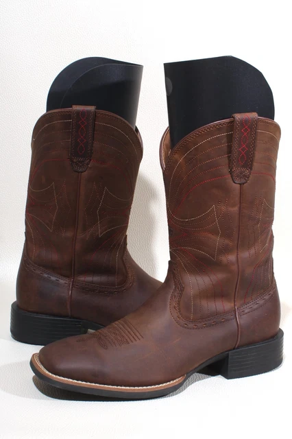 MENS ARIAT SPORT Wide Square Toe Boots Sz 10 D Brown Leather Cowboy ...