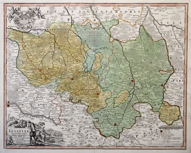 LAUSITZ ALTA LUSAZIA Originale Incisione Cartina Geografica Homann ...