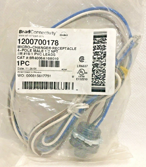 BRAD CONNECTIVITY 8R4006A16M010 Micro Change Receptacle, 4-Pole, new ...