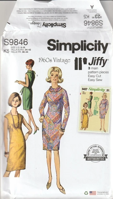 SIMPLICITY SEWING PATTERN 9846 Miss 1960’s Vintage Style Jiffy Dress Sz ...
