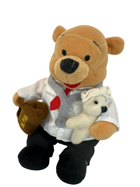 DISNEY STORE DOCTOR Pooh Bean Plush Toy With Baby Bear & Bag - 9 Inches ...