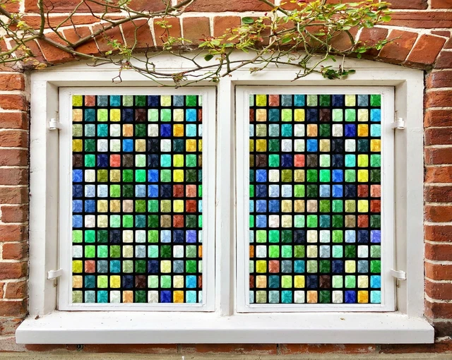 3D COLOR SQUARE O2031 Window Film Print Sticker Cling Stained Glass UV ...