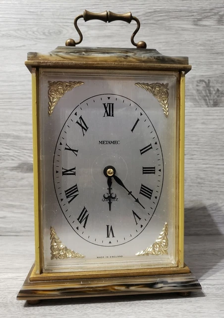 VINTAGE ENGLAND METAMEC Quartz Carriage Mantel Clock - Brass,Metal,Faux ...