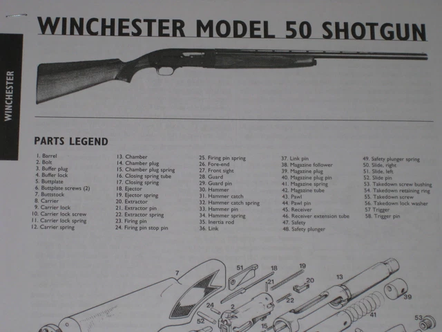WINCHESTER MODEL 50 Shotgun Exploded View £6.33 - PicClick UK
