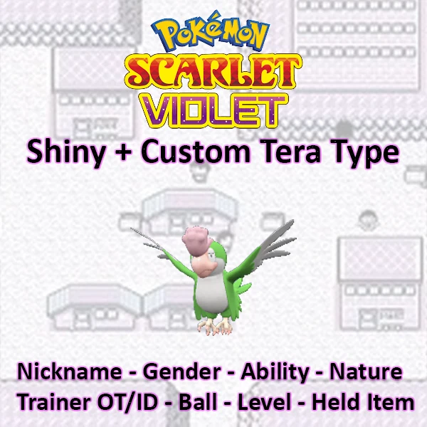 SQUAWKABILLY SHINY CUSTOM TERA 6IV & EV Trained Pokemon Scarlet/Violet ...