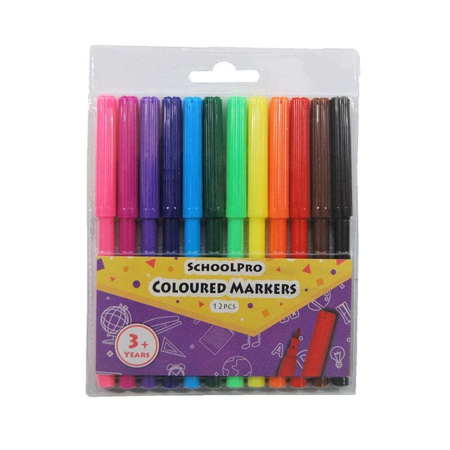 SCHOOLPRO VIBRANT COLOUR Water-Based Marker Pack of 12 for Creative ...