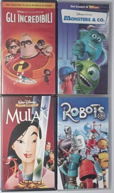 VHS DISNEY GLI Incredibili + Monsters & Co. + Robots + Mulan Lotto ...