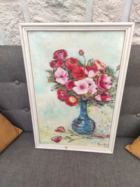 ANCIEN TABLEAU HUILE sur toile nature morte signé clouté magnifique EUR 25,00 - PicClick IT